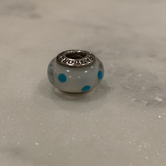 Pandora | Jewelry | Pandora Charm White Blue Dots Glass Spacer Bead ...